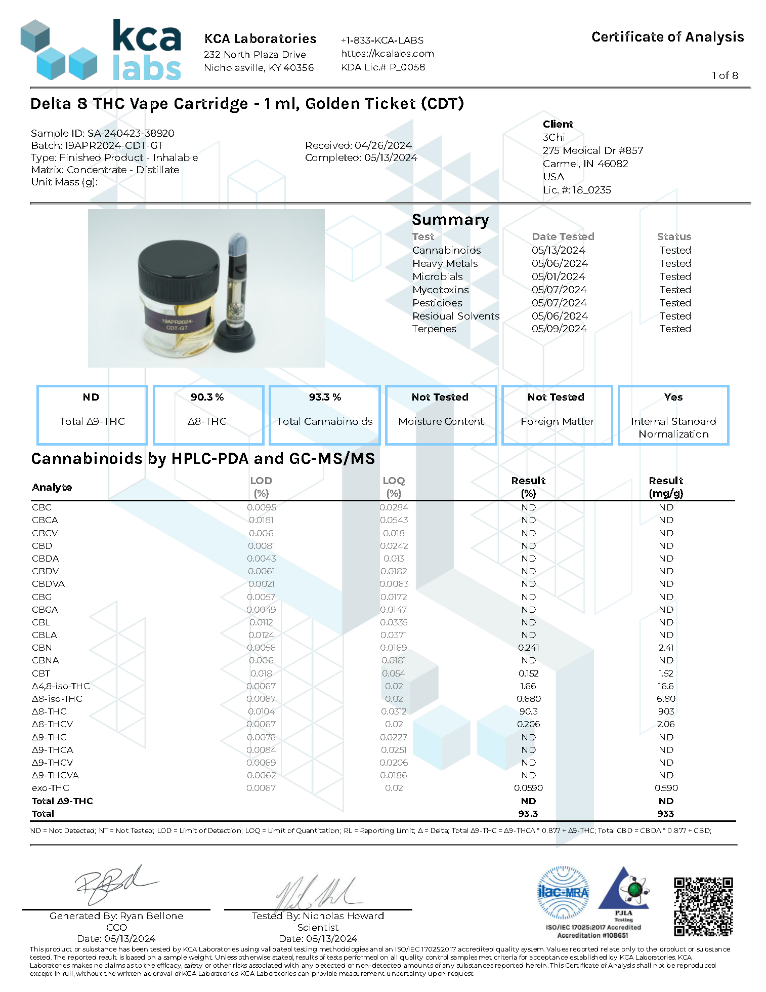 3Chi | Delta 8 THC Vape Cartridge – Golden Ticket (CDT) Hybrid – Pure CBD